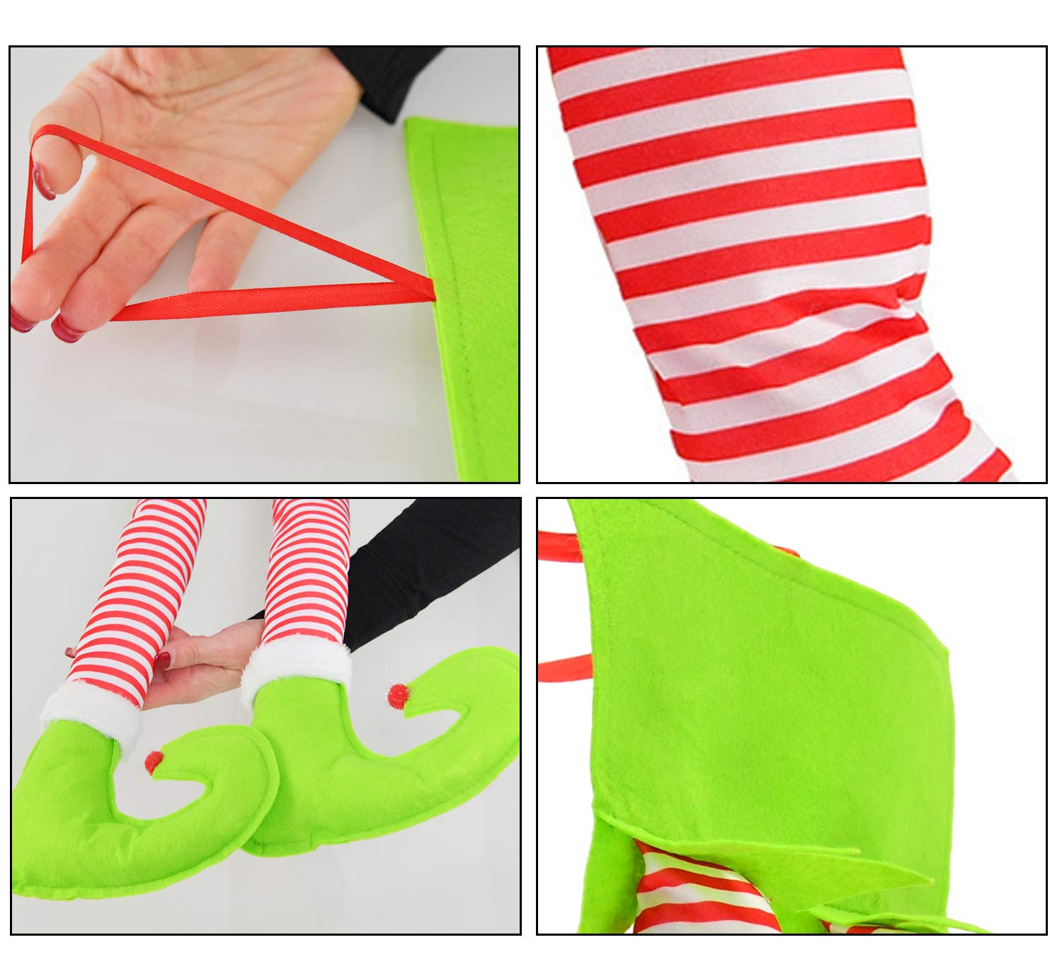HOME-X Hanging Elf Legs, Christmas Home Decor, Festive Christmas Decorations for The Home or Car, 24" L x 8" W x 2" H, Red/White/Green