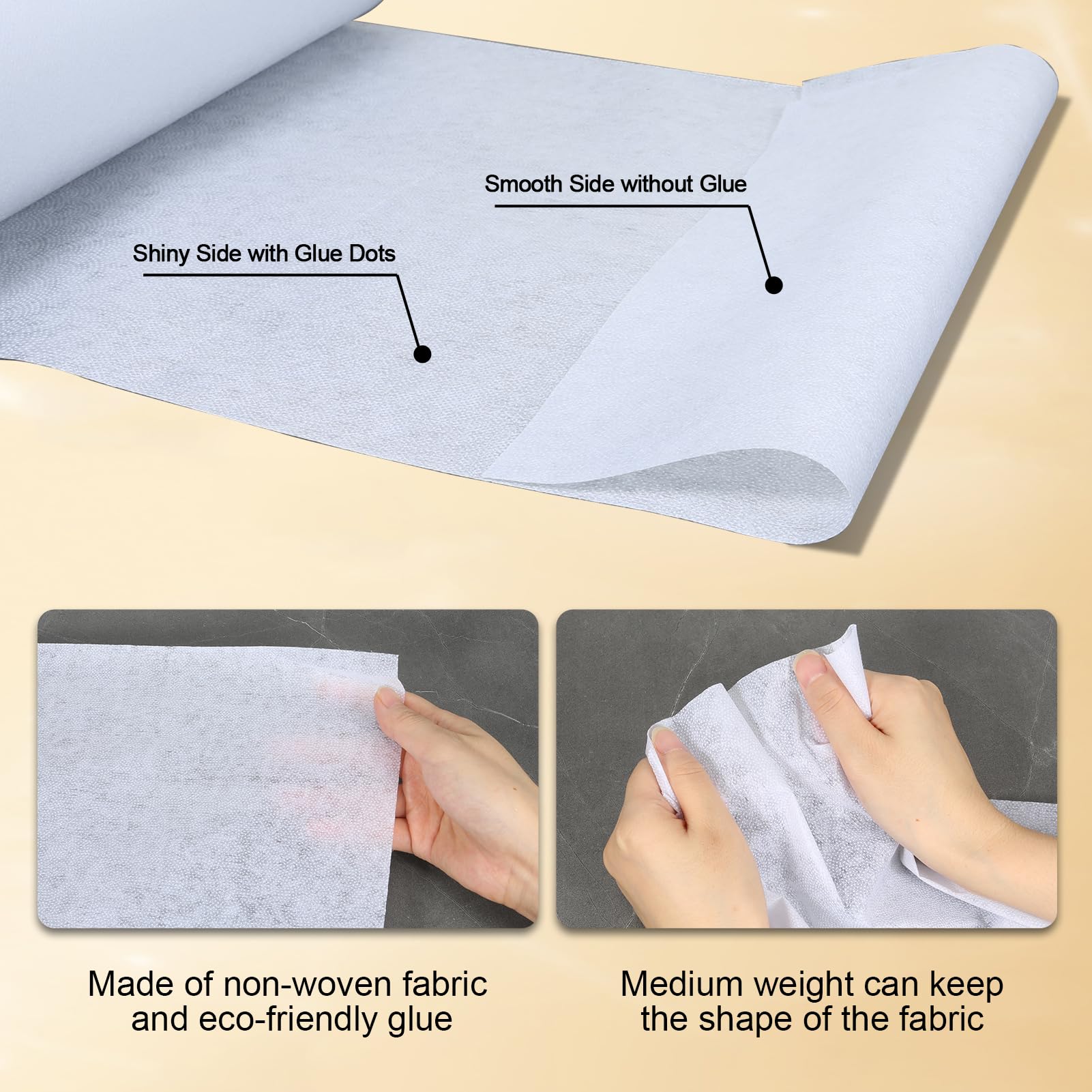 Fusible Interfacing, 11.42"x33 Yards Medium Weight Iron-On Non-Woven Fabric Interfacing, Single- Sided Fusible Interlining, for Sewing Hand Crafts and DIY Crafts Supplies