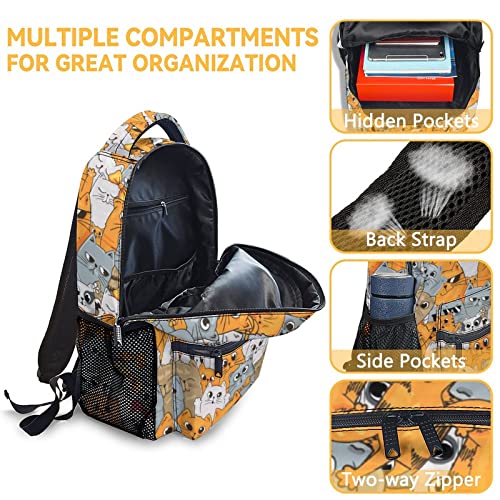 XaocNyx Cat Backpack with Lunch Box and Pencil Case Set, 3 in 1 Matching Girls Boys Colorful Backpacks Combo, Cute Bookbag and Pencil Case Bundle