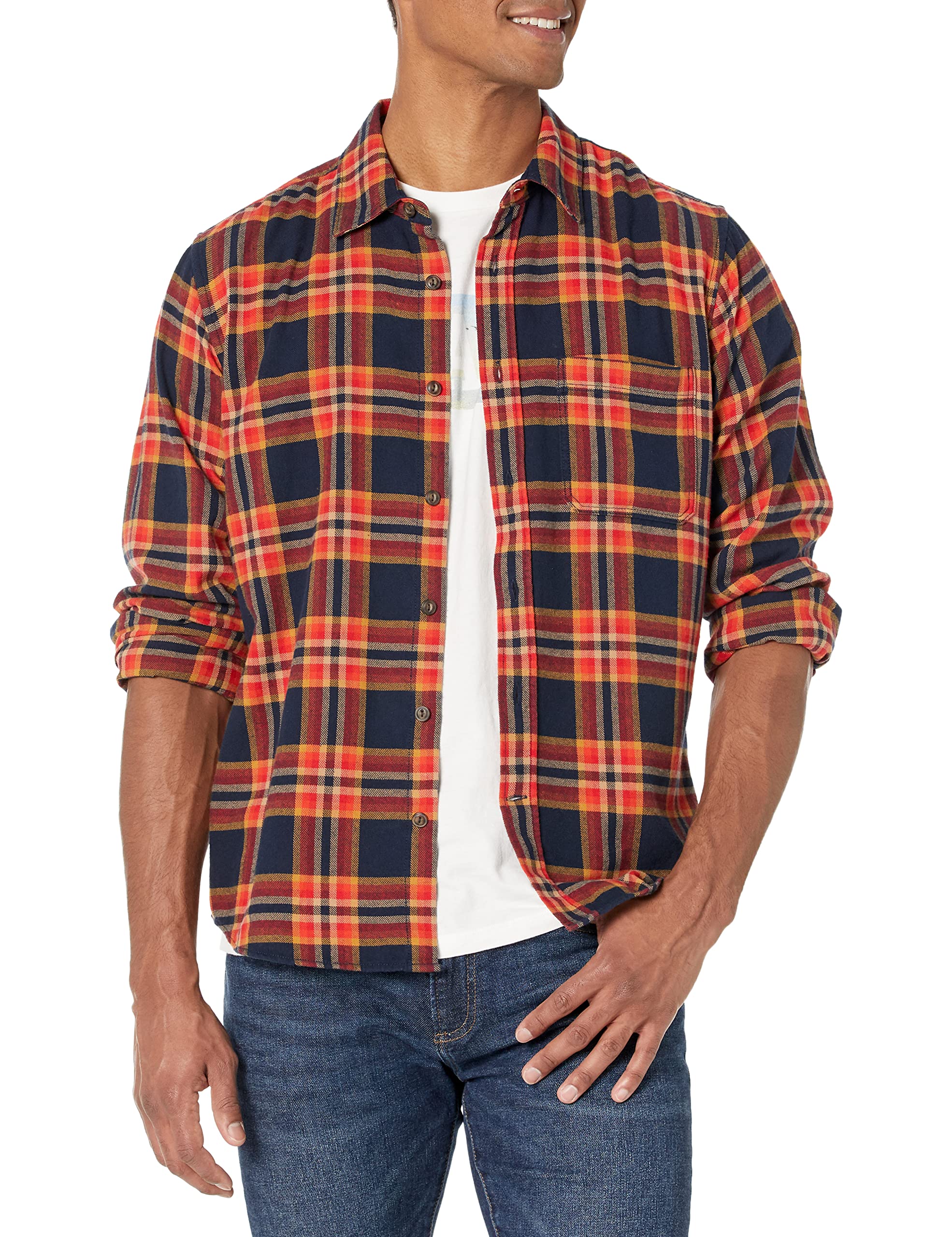 GAP mens Untucked Flannel Button Down Shirt, Multi Navy Plaid, Large US