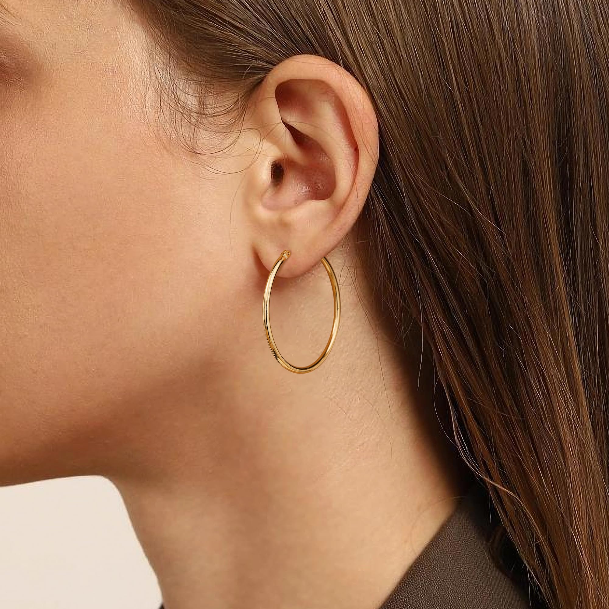 Gacimy Gold Hoop Earrings for Women, 14K Gold Plated Hoops with 925 Sterling Silver Post, Yellow Gold 40mm Medium