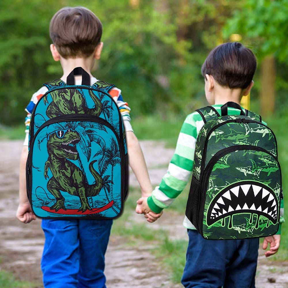 gxtvo 3PCS Preschool Backpack Boys, 16" Kids Dinosaur Elementary Dino Bookbag and Lunch Box