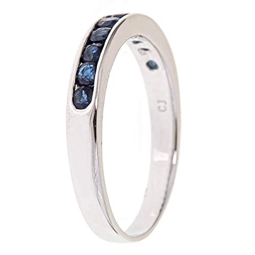 Gin & Grace 10K White Genuine Blue Sapphire Ring for women | Ethically, authentically & organically sourced (Round-Cut) shaped Sapphire hand-crafted jewelry for her | Sapphire Ring for women