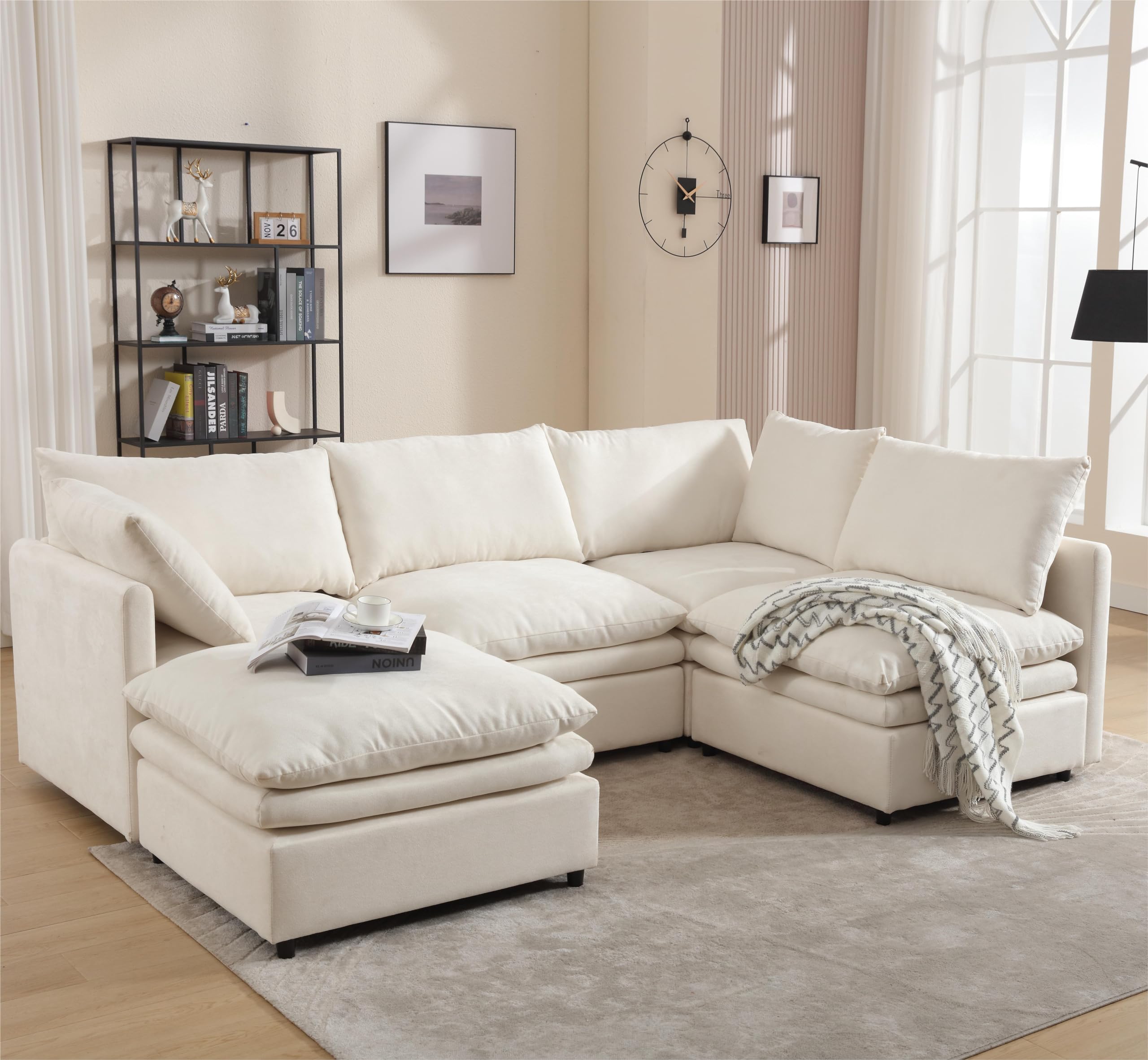 VASOENY 130 X 64.2'' Modular Sectional Couch, 5 Seat Upholstered L Shaped Sofa Couch, Modern Corner Sofa Couch with 6 Pillow for Living Room, Office, Convertible Chaise Lounge