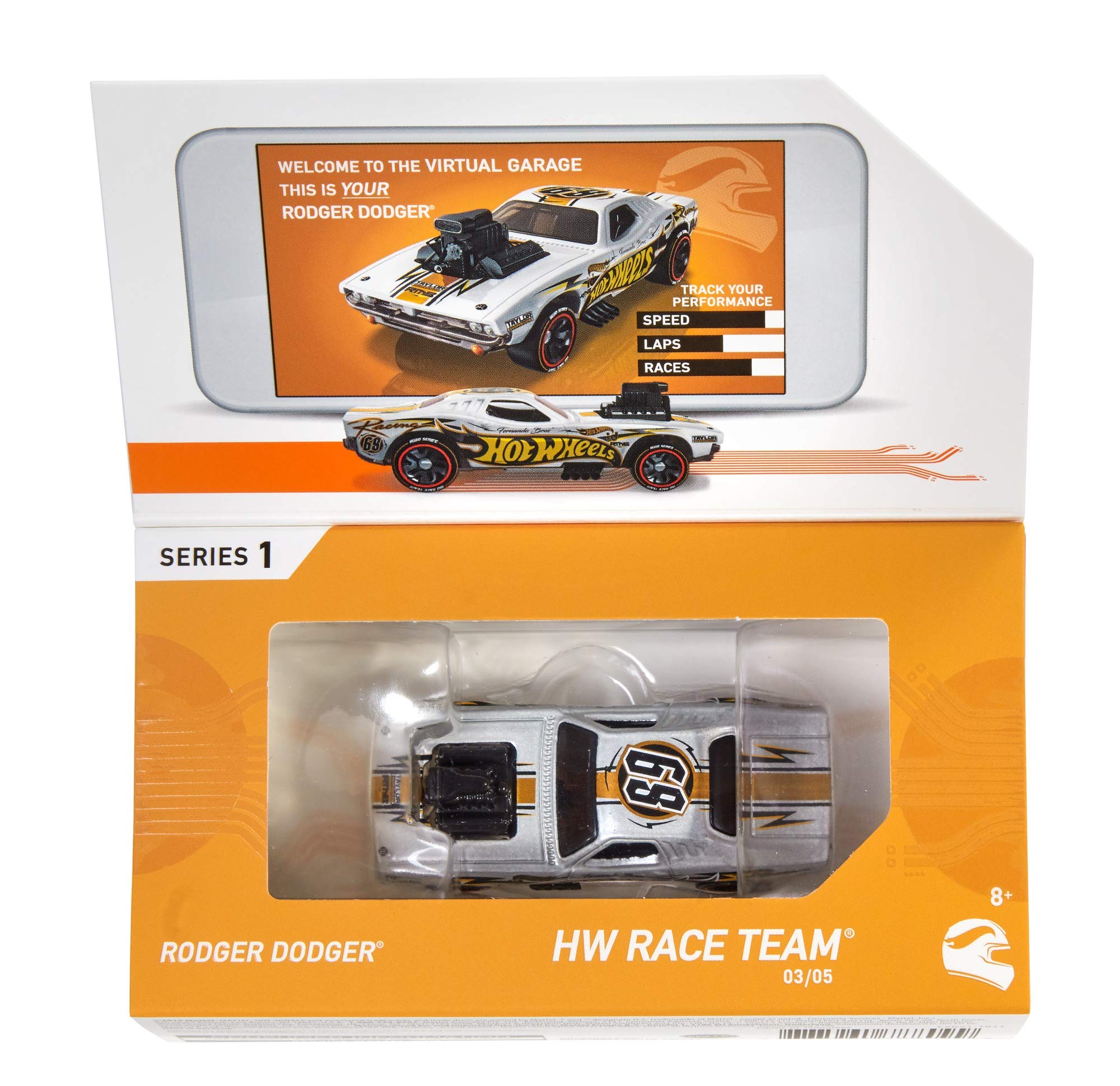 ​Hot Wheels id Vehicle​ Roger Dodger​ with Embedded NFC Chip, Uniquely Identifiable, 1:64 Scale, for Kids Ages 8 Years and Older