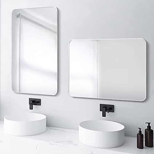 SCWF-GZ 16x24 Square Mirror Full Length Wall Mounted Hanging or Against Wall Metal Frame Dressing Make-up Mirrors for Entryway Bedroom Bathroom Living Room 16 24 inch Silver