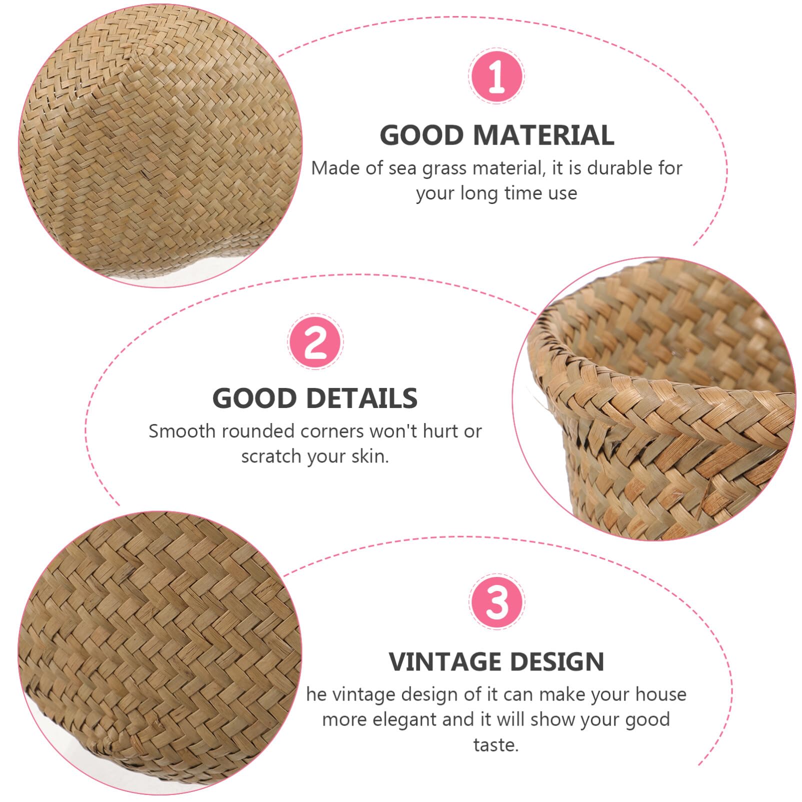 Garbage Bins Small Woven Basket Rattan Plant Pot Seagrass Waste Basket Basket Garbage Basket Clothes Hamper Laundry Hamper Wicker Seaweed Office Flower Vessel