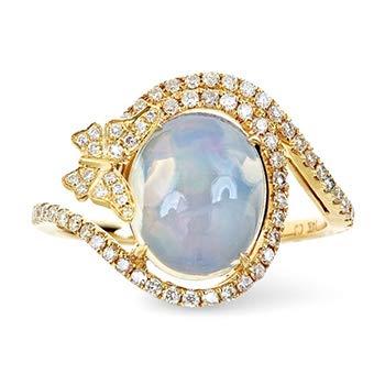 Gin & Grace 14K Yellow Gold Natural Ethiopian Opal Ring with Real Diamonds for Women | Ethically, authentically & organically sourced (Oval) Shaped Opal Hand-Crafted Jewelry for her