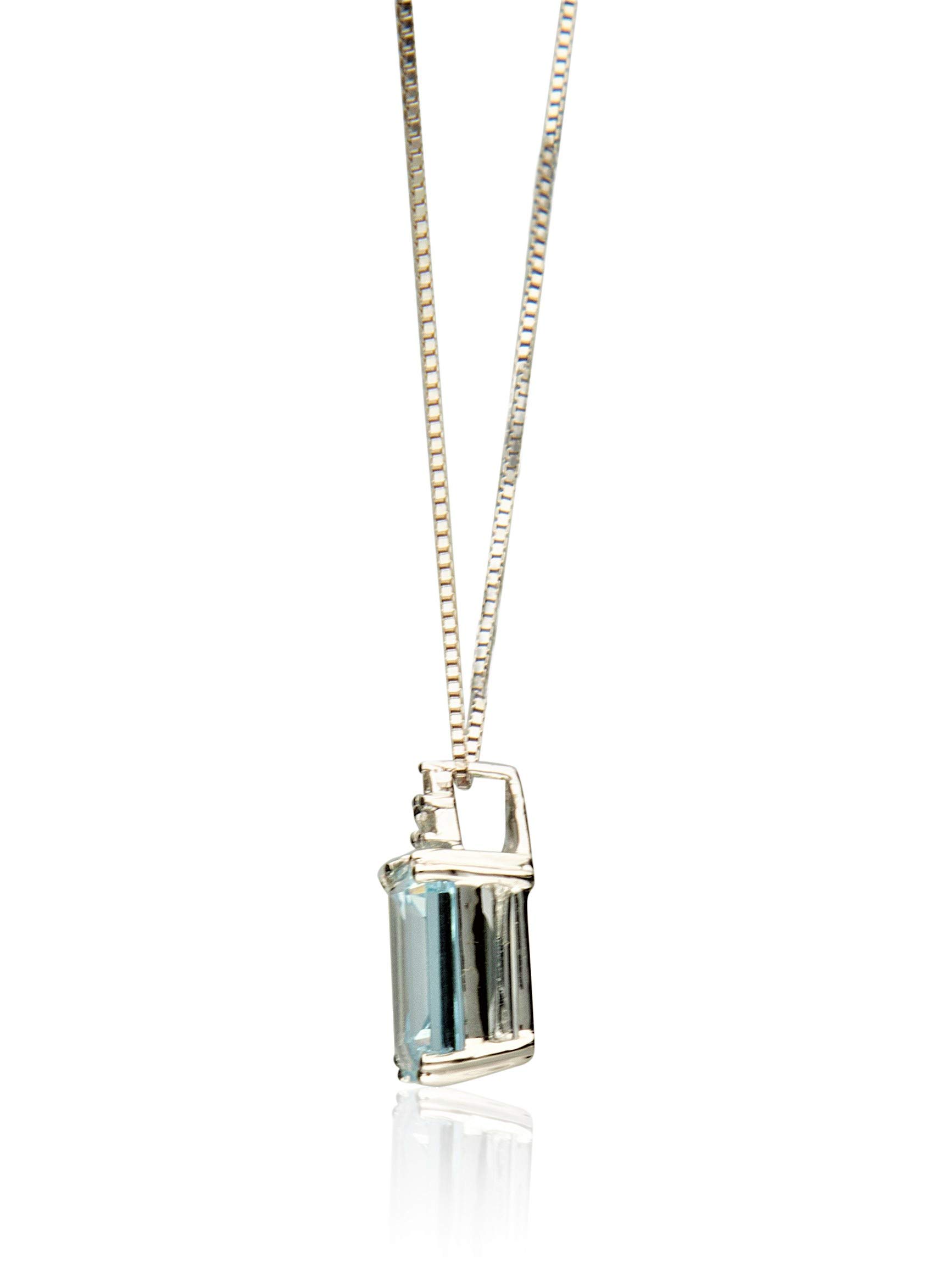 Gin & Grace 14K White Gold Genuine Emerald Cut 1.35 Ct Aquamarine & Natural Diamond (I1,I2) Big Cocktail Pendant for Women