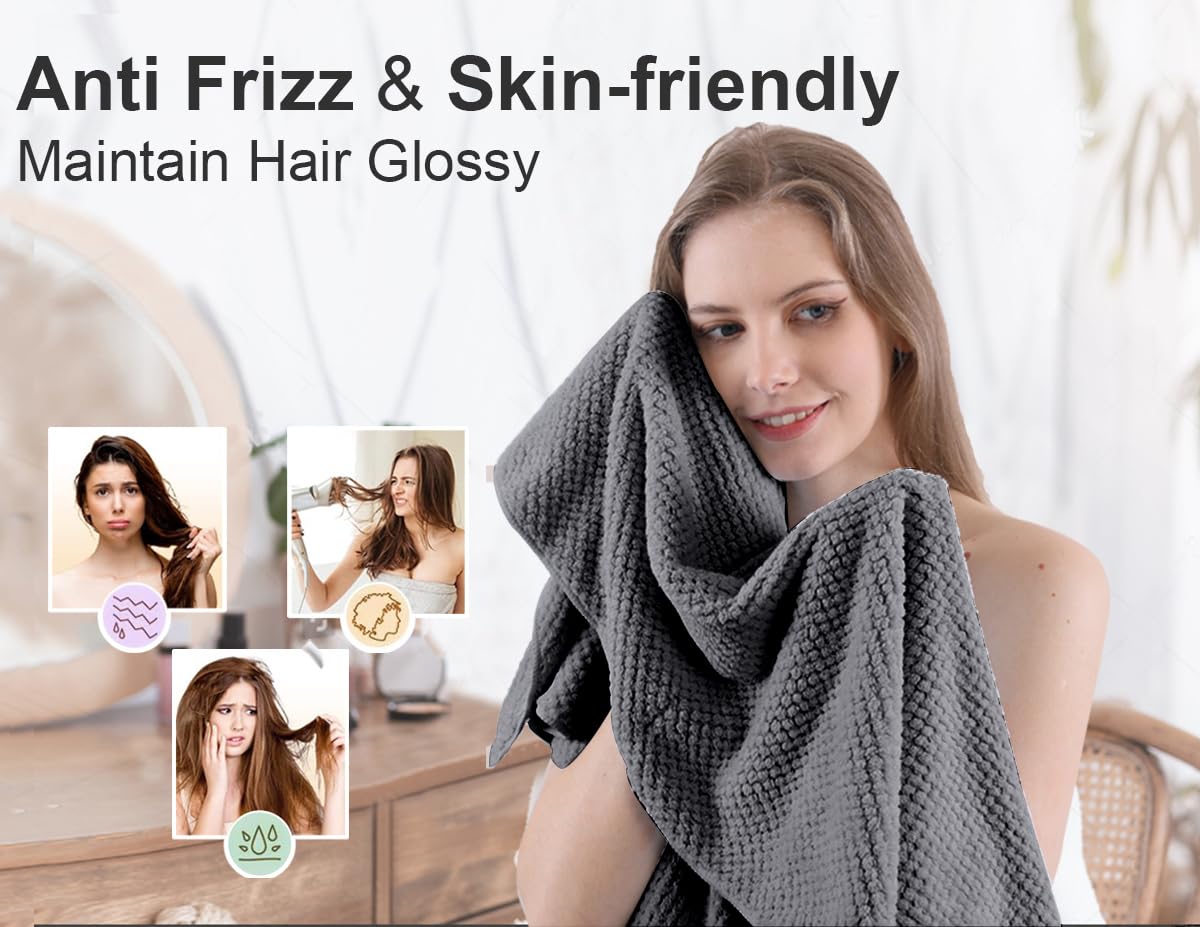 Gray Bath Towels Set,4 Oversized Large Bath Towels Sheet,4 Anti Frizz Hair Towel Wrap-600 GSM Oversized Bath Sheet,Extra Large Microfiber - Quick Dry,Highly Absorbent,Super Soft Bathroom Towel Set