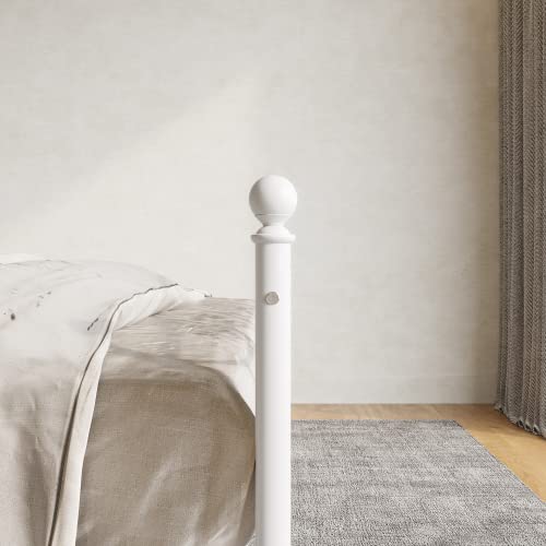FUZOFUIZ Queen Metal Bed Frame,No Box Spring Needed with Vintage Headboard and Footboard Premium Steel Slat Support Mattress Foundation (White)