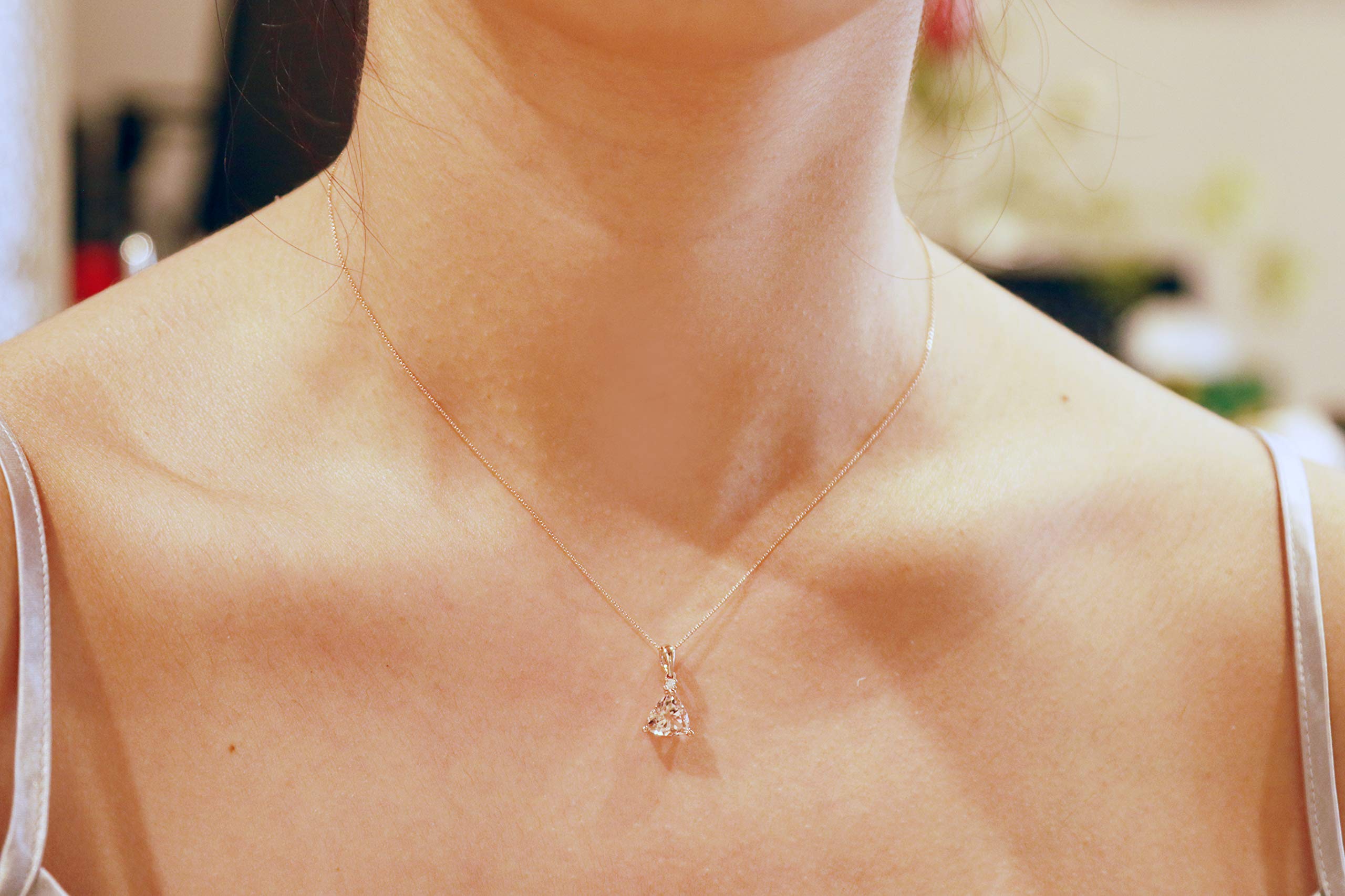 Gin & Grace Valentine's Jewelry 10K Rose Gold Genuine Morganite & Diamond (I1,I2) Pendant for Women (Trillion Cut)