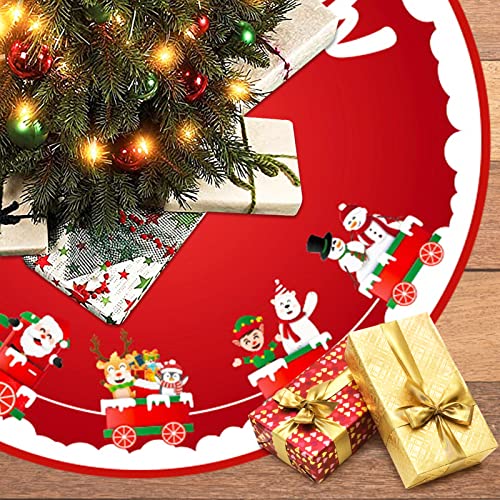 Skycase Christmas Tree Skirt,48 Inch Xmas Tree Skirts Mat,Large Christmas Tree Mat with Snowman Xmas Tree Pattern,Farmhouse Tree Mat Ornaments for Decorations Holiday Party.
