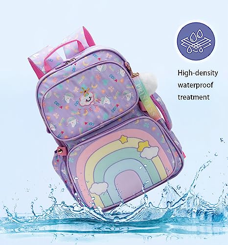 Rxudurp Girls Rainbow Backpacks Unicorn School Bags for Kids 6-8 Cute Bookbag Elementary School Backpack for Girls 8-12