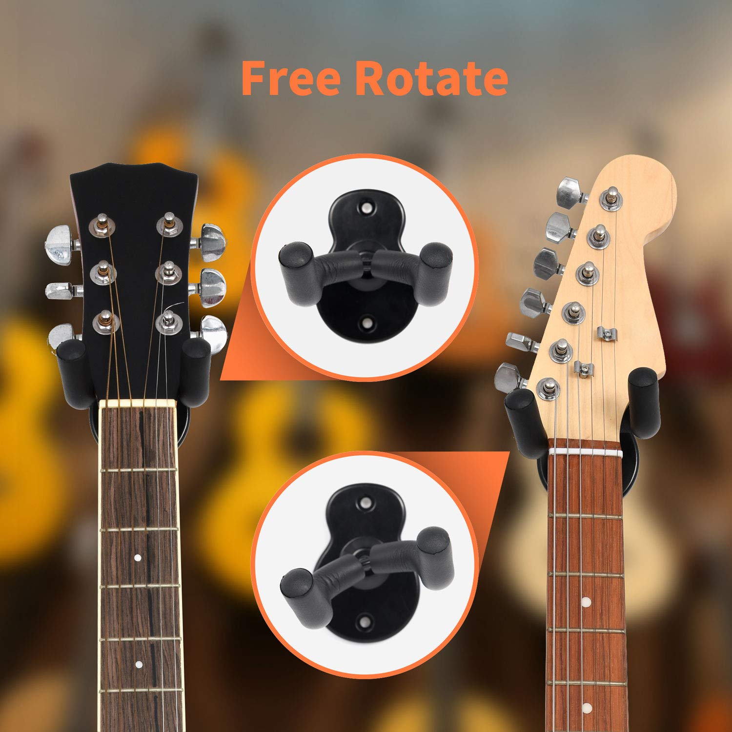Guitar Hanger Guitar Wall Mount Holder Hook Stand, String Instruments Wall Hangers Stands Holders Hooks for Acoustic Electric Bass Classical Ukulele Guitars-Black