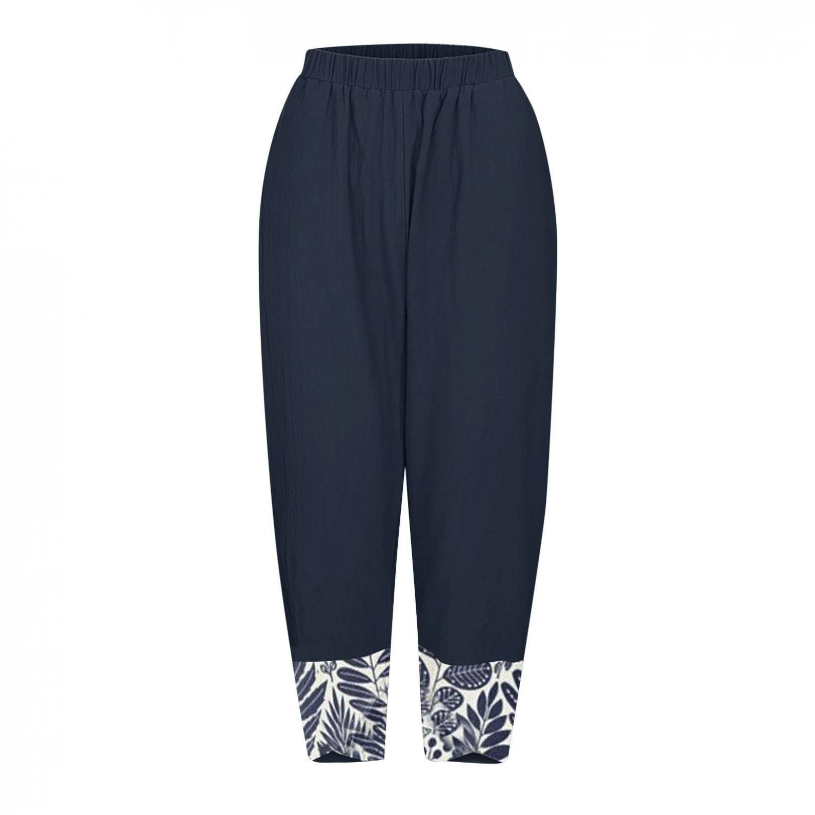 Lovely Nursling Summer Pants for Women Casual Pockets Cotton Linen Wide Leg Drawstring Elastic Waist Capris Crop Pants