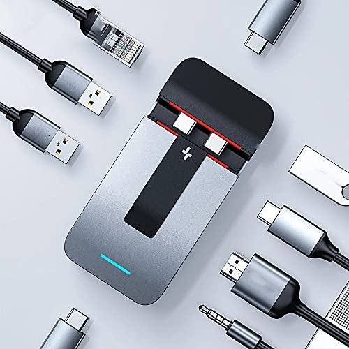 SDFGH USB C HUB to -Compatible USB 3.0 USB HUB USB Splitter Combined RJ45 Holder 9 in 1 Type C HUB
