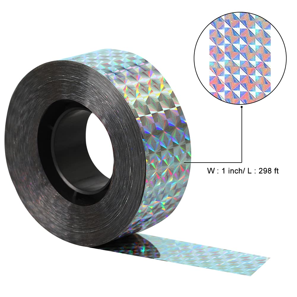 XoreArt Reflective Scare Tape, Double Sided Tape to Keep Away Birds, Pigeons, Crows, Woodpecker, and More (1β by 298 ft)