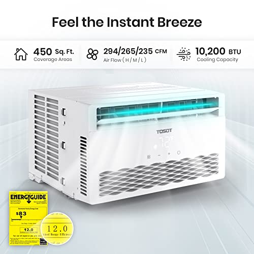TOSOT 10,000 BTU Window Air Conditioner - Energy Star, Modern Design, and Temperature-Sensing Remote - Window AC for Bedroom, Living Room, and attics up to 450 sq. ft. , White