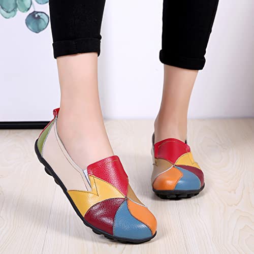 Leisure Women's Four Seasons Color Artificial Leather Non Slip Flat Round Toe Womens Shoes Summer Casual Beige