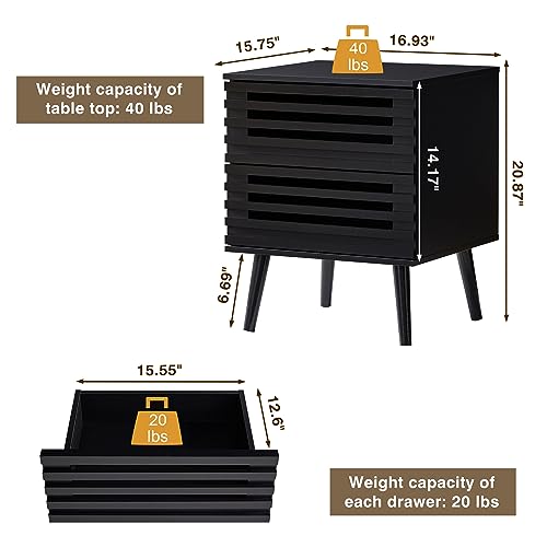 PHOYAL Nightstand Set of 2, End Side Table Modern Farmhouse Nightstand Modern Wood Accent Side Table Night Stands, Nightstand with Storage Drawer for Bedroom Living Room 2-Pack, Black - 2