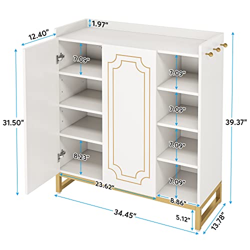 Tribesigns Shoe Cabinet with Doors, White Shoe Storage Cabinet with Adjustable Shelves, 20 Pair Shoe Rack Organizer, Freestanding Shoe Closet for Entryway, Hallway, Bedroom, Living Room