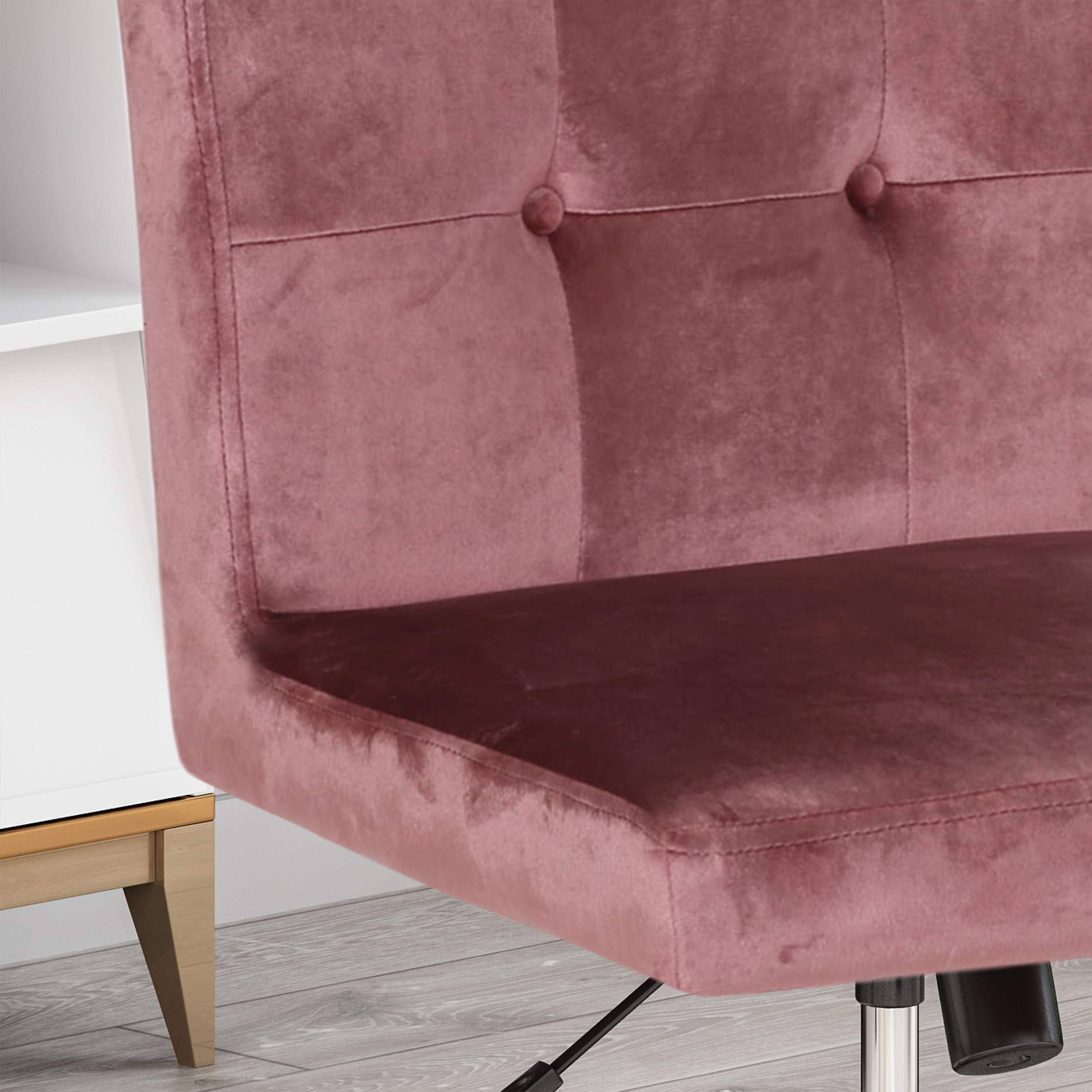 GDFStudio Glam Tufted Home Office Chair with Swivel Base, Black and Rose Gold Finish