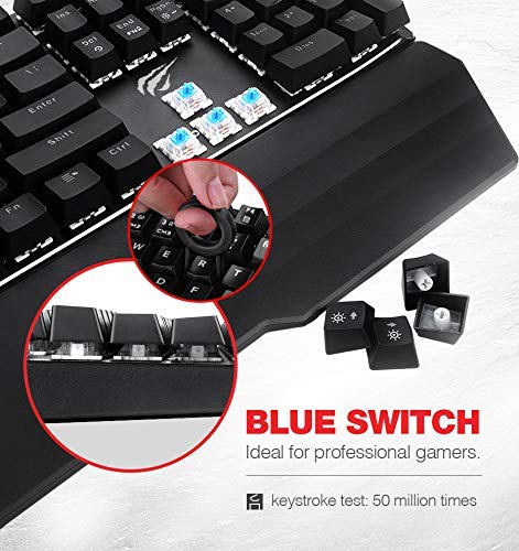 Havit Mechanical Keyboard and Mouse Combo RGB Gaming 104 Keys Blue Switches Wired USB Keyboards with Detachable Wrist Rest, Programmable Gaming Mouse for PC Gamer Computer Desktop (Black) (Renewed)