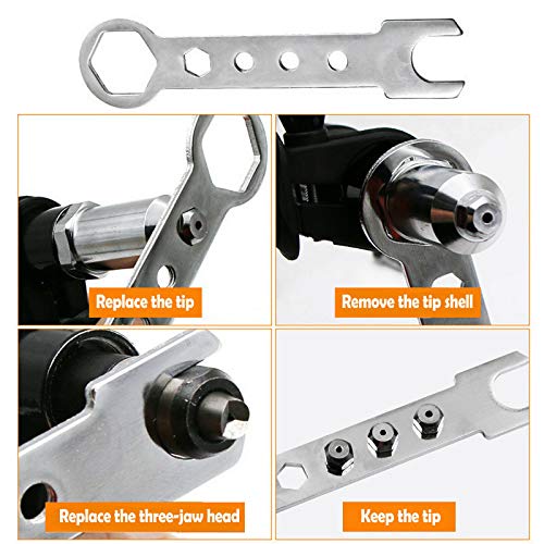 METAWELL Professional Portable Rivet Gun Adapter Kit with Electric Rivet Nut Gun Adaptor Insert Cordless Power Drill Tool Kit- 4 Pcs Different Matching,Drill Adapter with Handle and Wrench