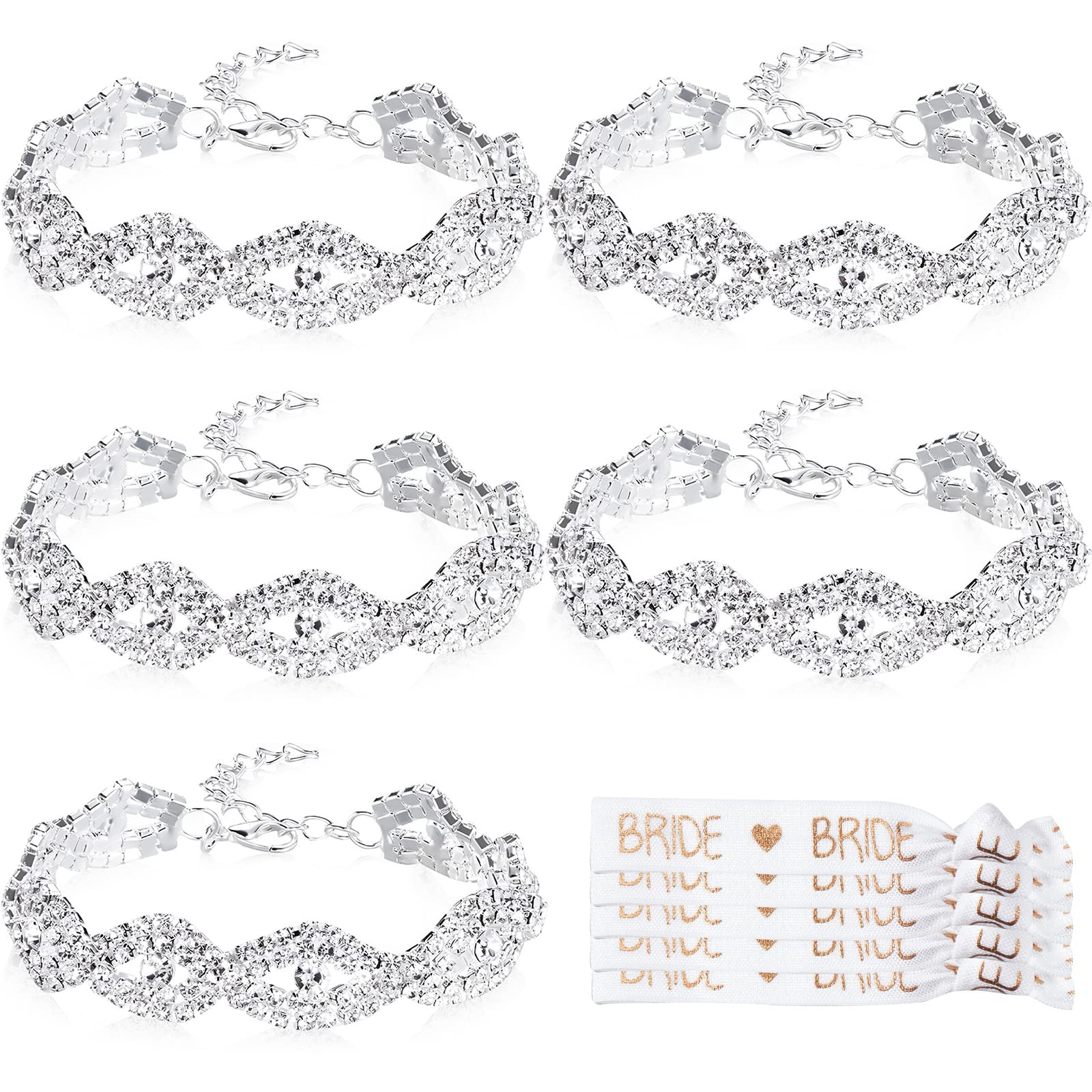 Hicarer 5 Pieces Bridesmaid Bracelets with Bride Hair Tie for Friend Wedding Gift