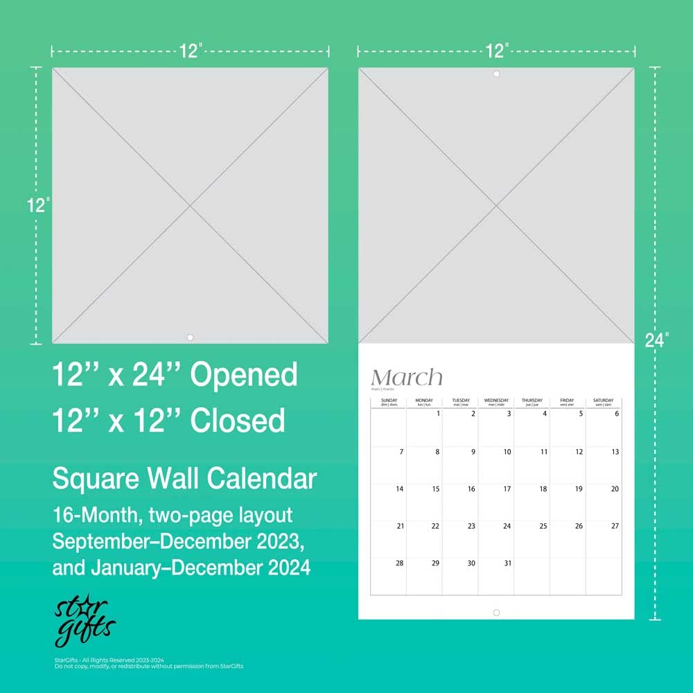 Great Big Family Planner | 2024 12 x 24 Inch Monthly Square Wall Calendar | Matte Paper and Sticker Sheet | StarGifts | Planning Organization