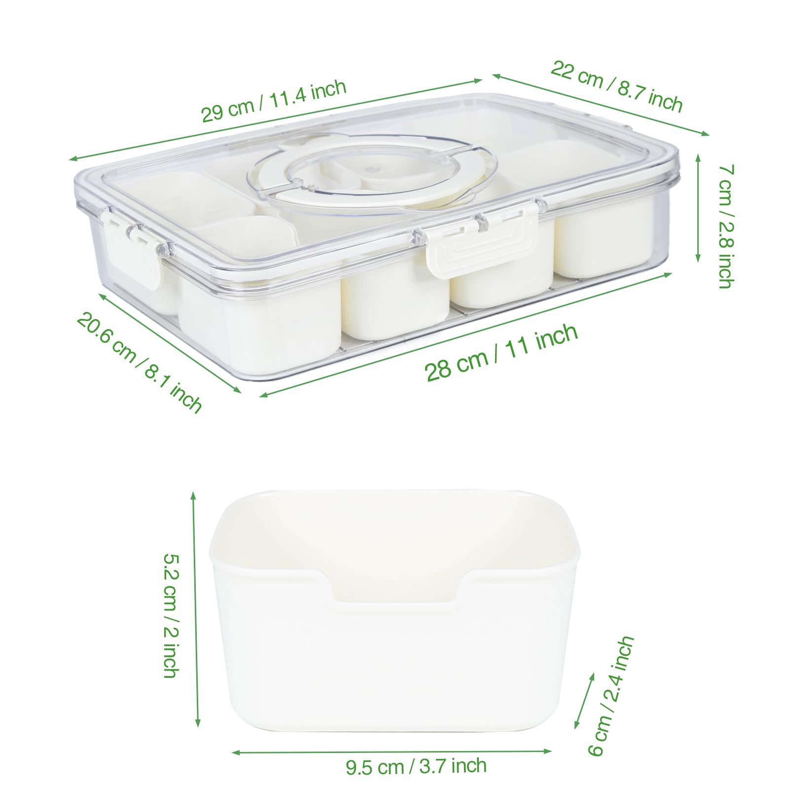shopwithgreen Divided Serving Tray with Lid and Handle, Portable Snackle Box Charcuterie Container for Party, Veggies, Snack, Fruit, Nuts, Candy, Veggie Tray Snack Box for Entertaining, Picnic