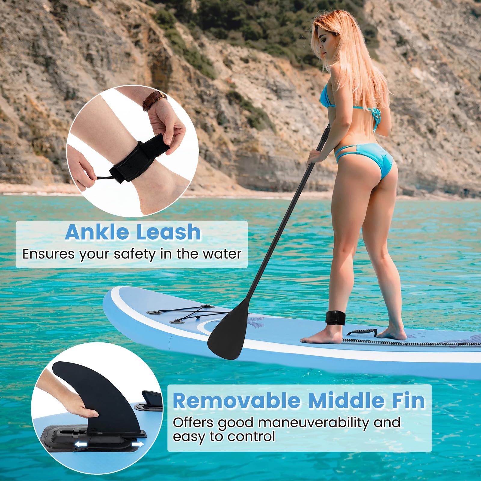 GYMAX Paddle Board, 9.8’/10’/11’ x 6” Inflatable Stand Up Paddle Board with SUP Accessories, Removable Fin, Paddle & Carry Bag, Blow Up Paddle Boards Standing Boat for Adults Youth (Navy, 11FT)