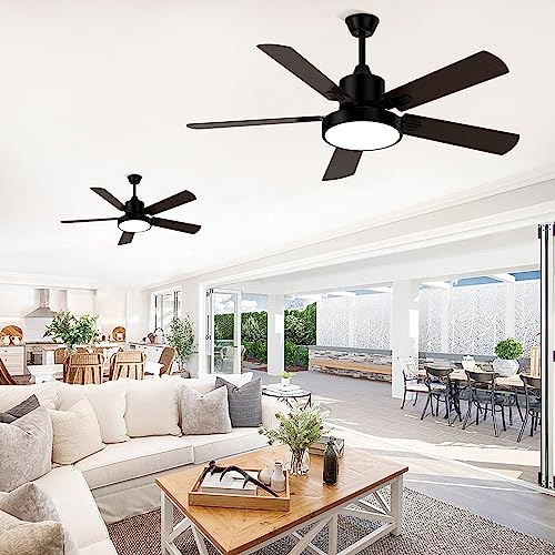 ghicc 52-Inch Ceiling Fans with Lights, Black Fan Lights Remote Control- Reversible Silent DC Motor and Matte