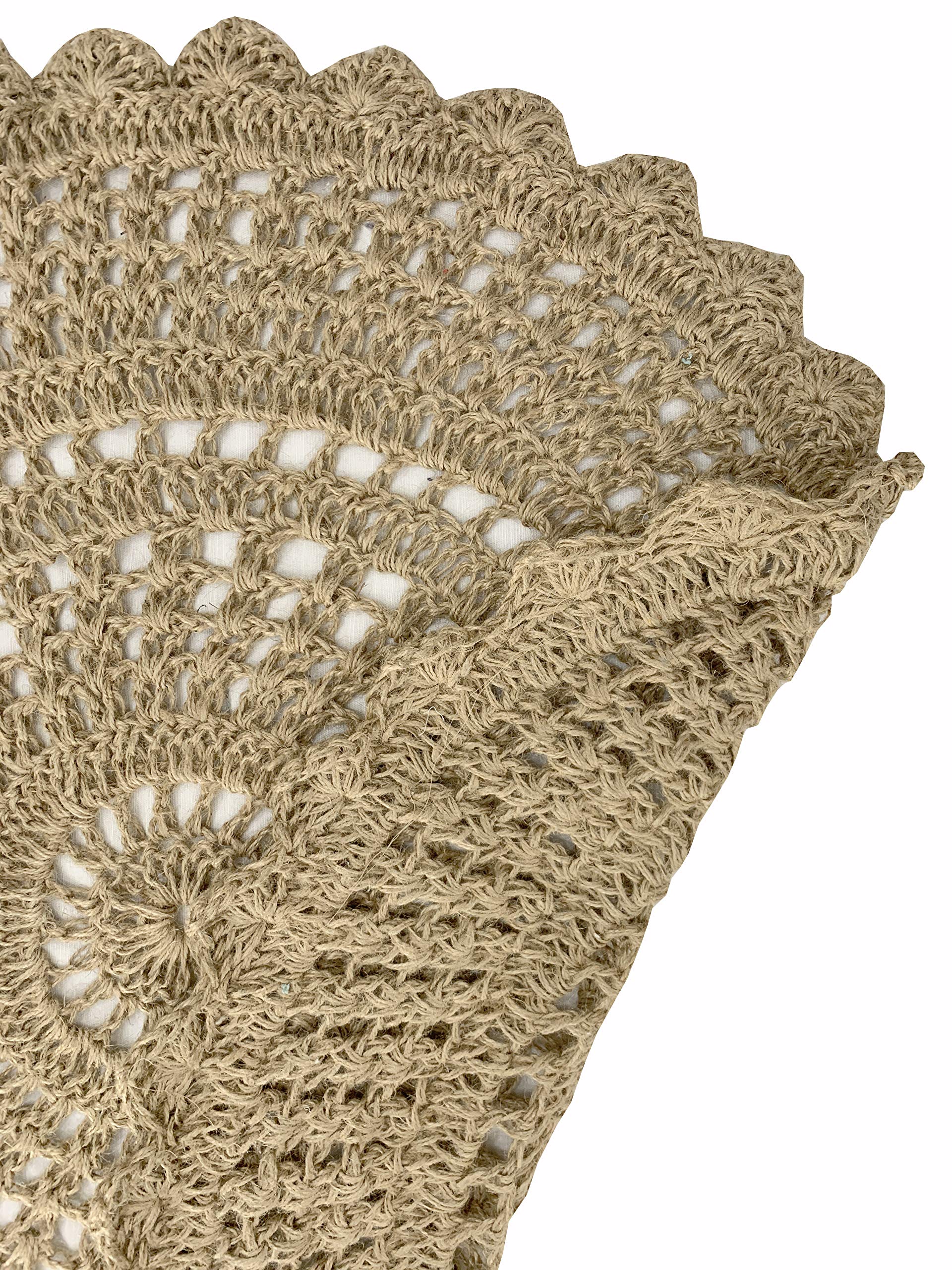 THE BEER VALLEY Jute Crochet Hand Woven Rug, 3' Round - Natural, Anti Slip Handmade Scalloped Small Accent Rugs for Patio, Kitchen Boho Décor - 3 Feet Round