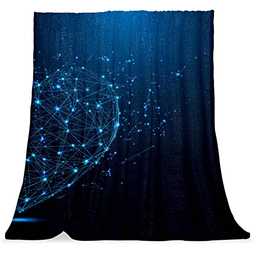 Plush Blanket Throw Blanket Warm Cozy Soft Microfiber Blankets, Blue Heart Art
