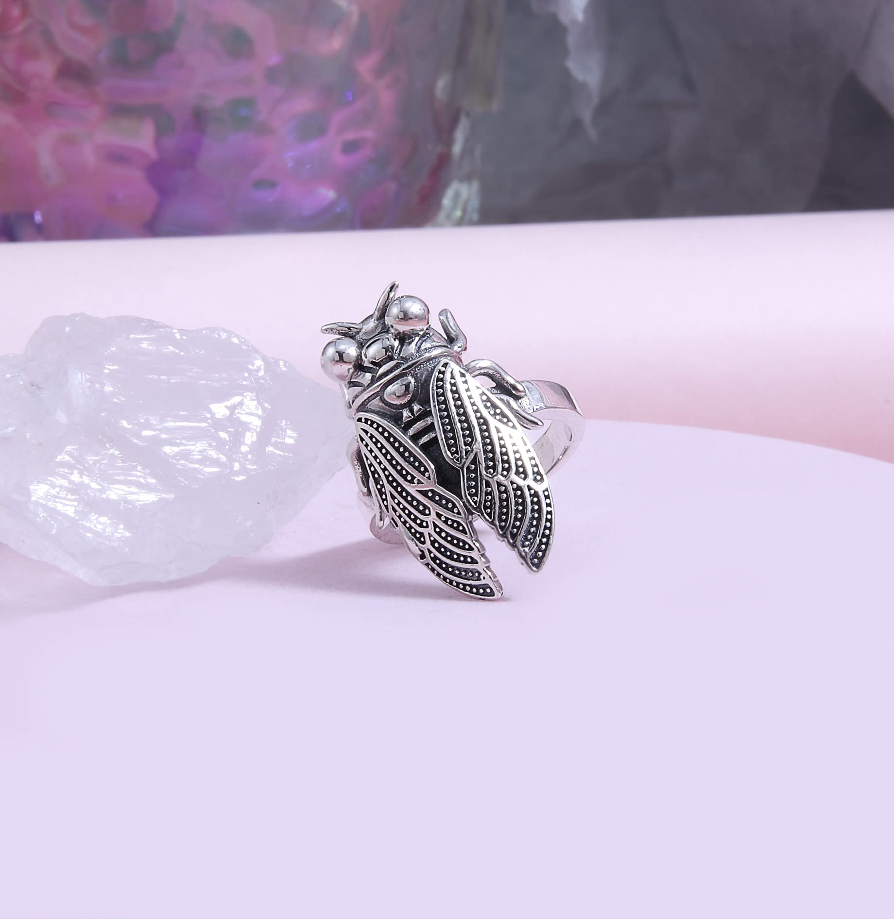 Helen de Lete Vintage Cicada S925 Sterling Silver Adjustable Ring For Men and Women