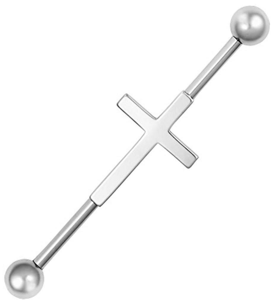 Forbidden Body Jewelry 14g 38mm (1.5 Inch) Surgical Steel Sideways Cross Industrial Piercing Barbell