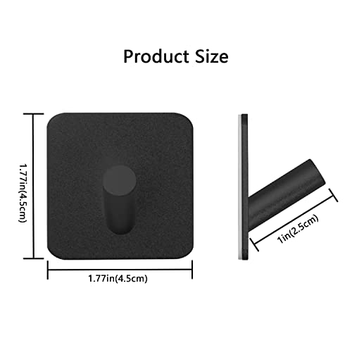 PMMASTO Adhesive Hooks Shower Heavy Duty Waterproof Aluminum Sticky Hooks for Hanging Hat Towel Coat Robe - Bathroom, Bedroom, RV & Kitchen - 6 PC(Black)