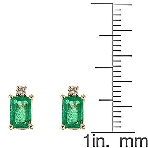Gin & Grace 14K Yellow Gold Natural Emerald Diamond (I1,I2) Stud Earring for Women