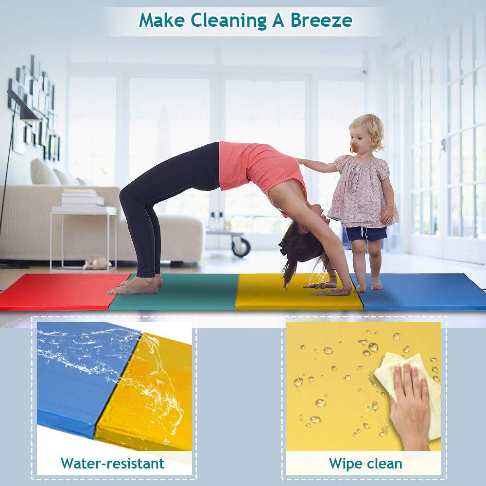 Gym Exercise Mat, Gymnastics Mat 4'x8'x2 Thick Foldable Panel Aerobics Exercise Fitness Tumbling Mat PU Leather with Handle Home Gym Floor Training Pad for Yoga Pilates Light Stretching Martial Arts
