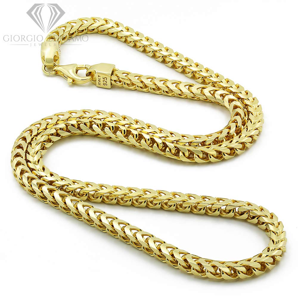 Giorgio Bergamo 925 Italian Sterling Silver 5mm Solid Franco Chain, Yellow Gold Plated Square Box Link Necklace, (30)