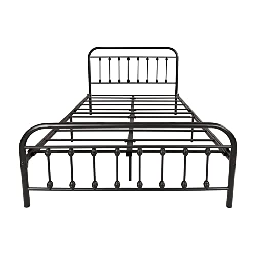 GJHOME Full Size Classic Metal Platform Bed Frame Mattress Foundation with Victorian Style Iron-Art Headboard/Footboard/Under Bed Storage/No Box Spring Needed/Black
