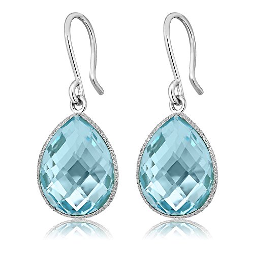 Gem Stone King 925 Sterling Silver Blue Topaz Dangle Earrings For Women (18.00 Cttw Gemstone Birthstone Pear Shape Teardrop 16X12MM)