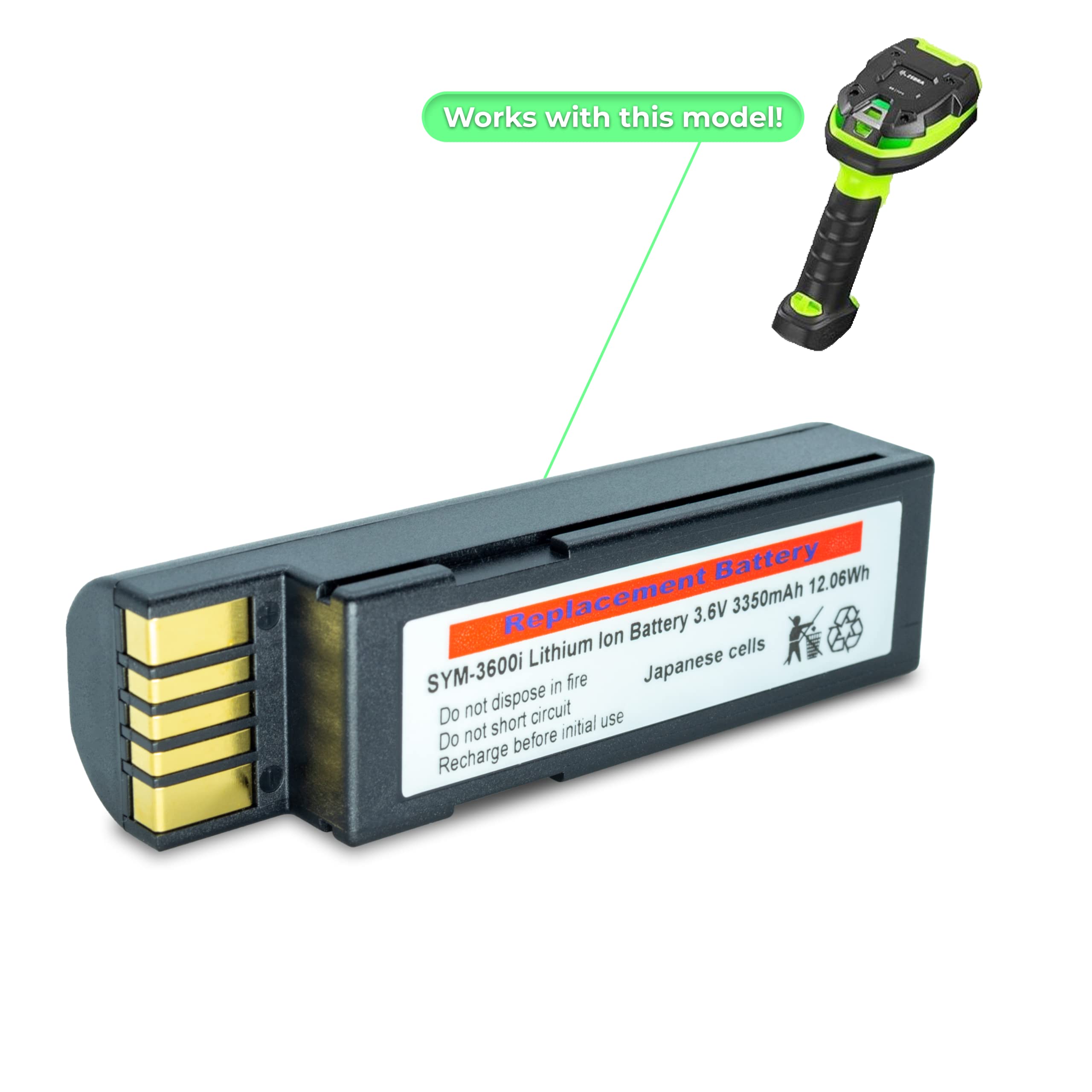 Replacement Battery for Zebra DS3678, LI3678 Ultra Rugged Wireless Barcode Scanners, Li-Ion 3.6V, 3350mAh | Replaces BTRY-36IAB0E-00, 82-166537-01, BT-000341-01