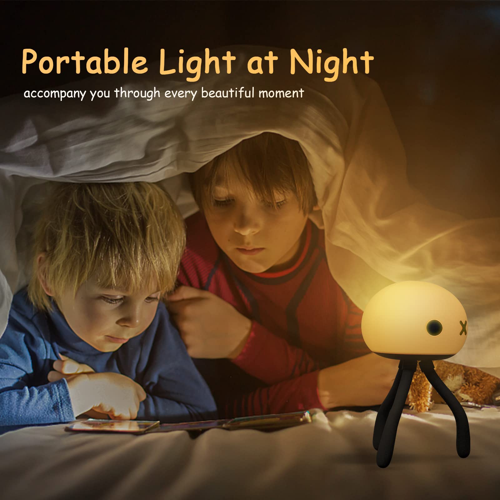 Jellyfish LED Remote Control and Touch Night Light Outdoor Portable Cute Baby Mom Nursing Light Rechargeable Adjustable 3 Lights Baby Room Decor (Black)