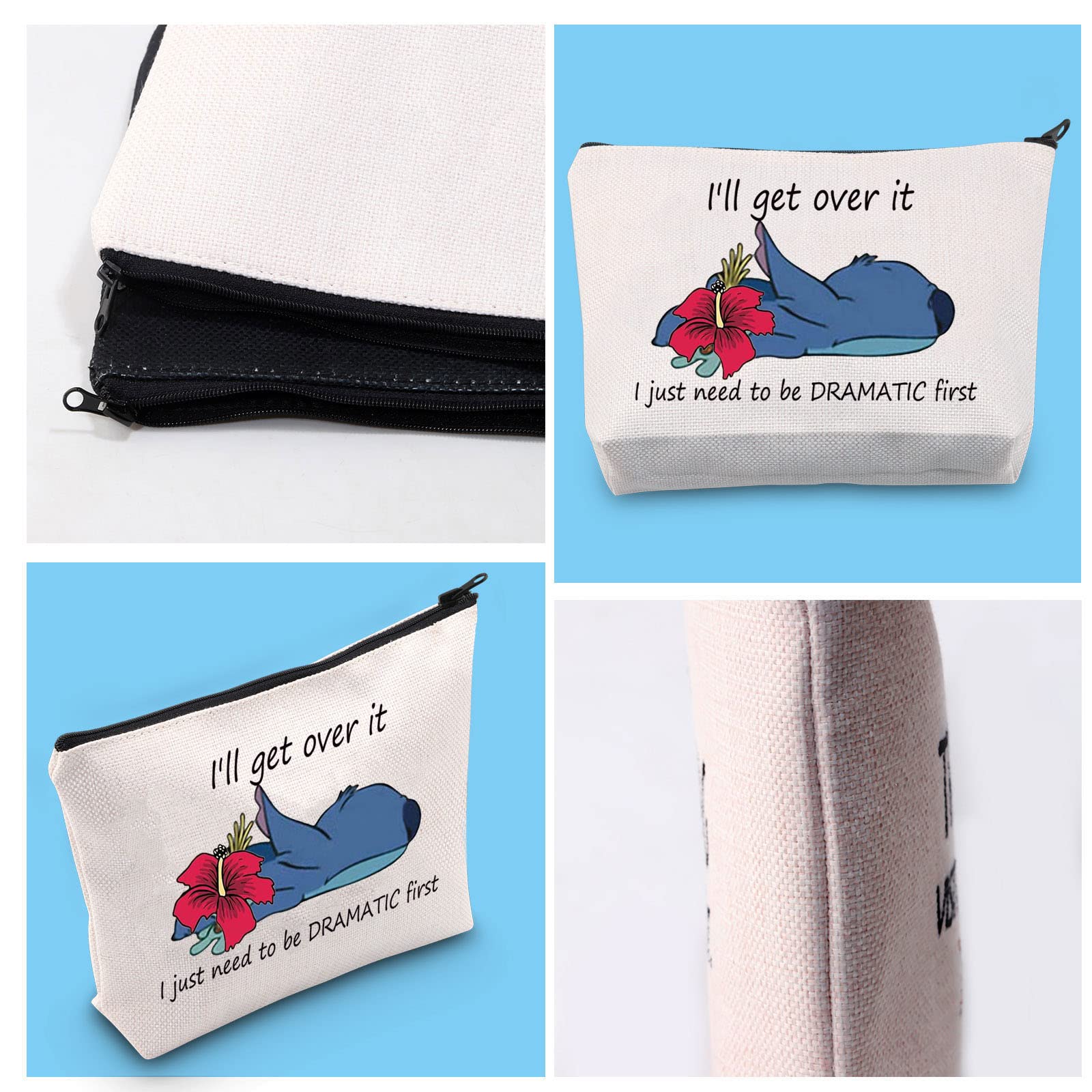 GJTIM Cartoon Inspired Gift Hawaiian Zipper pouch I'll Get Over It I Just Need To Be Dramatic First Funny Makeup Bag for Fans (To Be Dramatic Makeup)