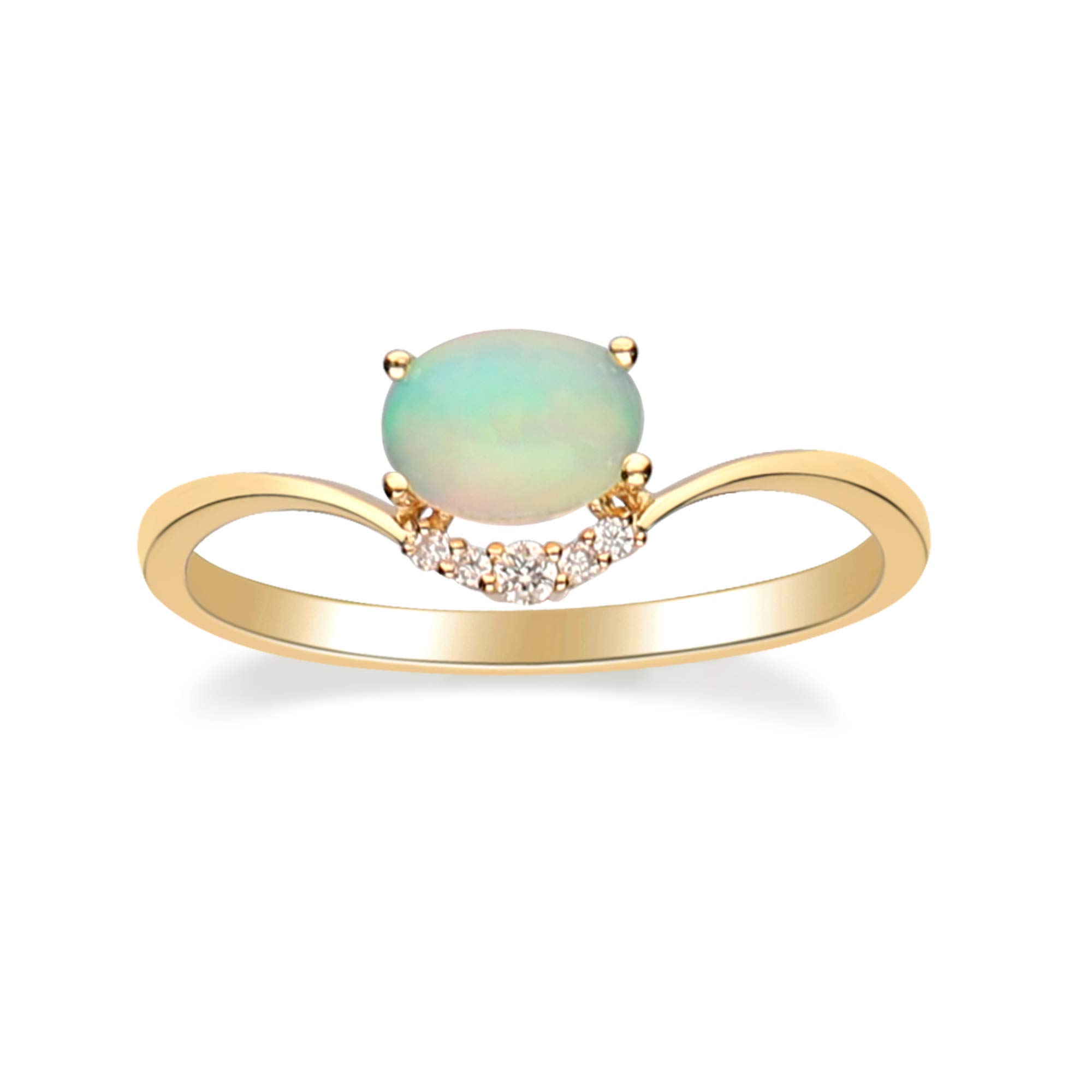 Gin & Grace 14K Yellow Gold Natural Ethiopian Opal Ring with Real Diamonds for women | Ethically, authentically & organically sourced (Round-cut) shaped opal hand-crafted jewelry for her |