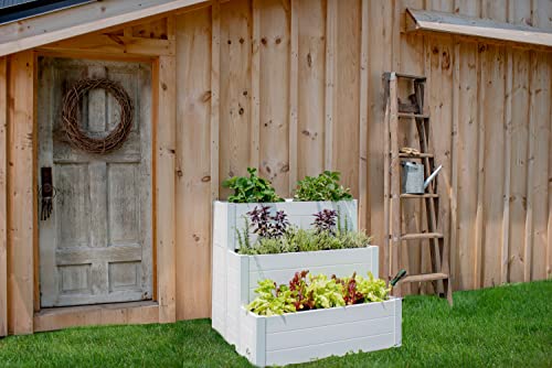 Vita Classic 33 inch x 33 inch Tiered Cascading Keyhole Garden with Composting Basket, White Vinyl, PVC, BPA and Pthalate Free, VT17109