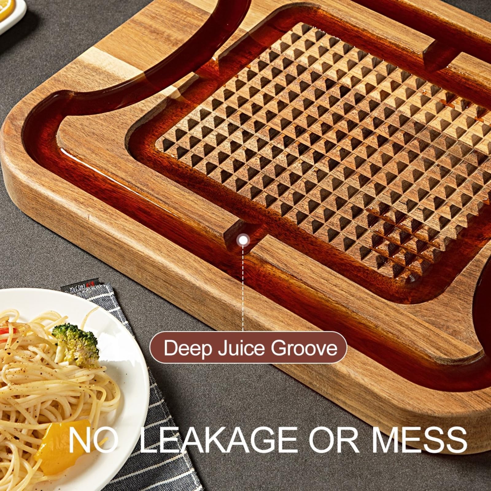 GKOKG Acacia Meat Cutting Board with Deep Juice Groove, Large 17x13 in. Turkey Cutting Board Double Sided Use for Both Meat and Fruit, 1.5" Thick Butcher Block Cutting Boards & Chopping Board